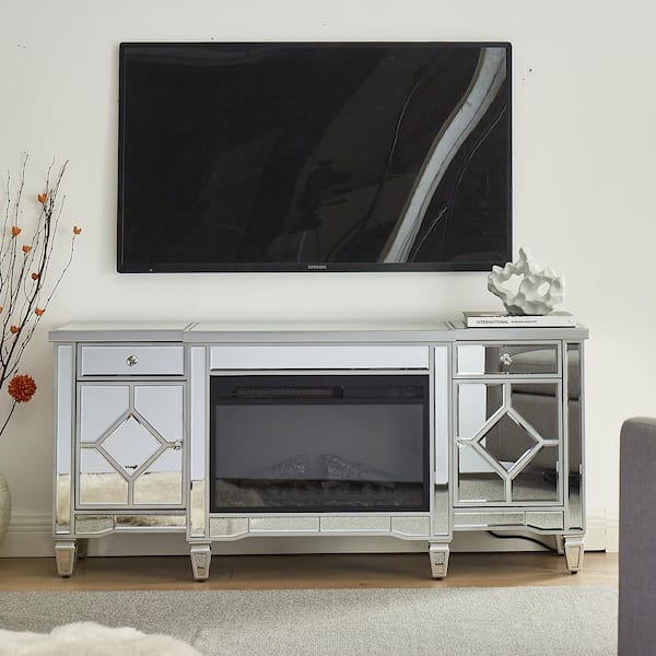 Silver entertainment center with fireplace store