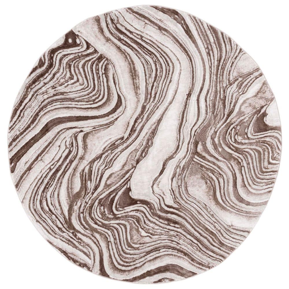 SAFAVIEH Meadow 7 ft. x 7 ft. Brown/Beige Marble Swirl Round Area Rug ...