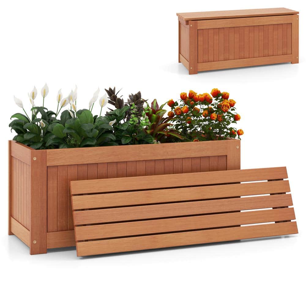FORCLOVER Wood Outdoor Raised Planter Boxes with Seat for Garden Yard ...