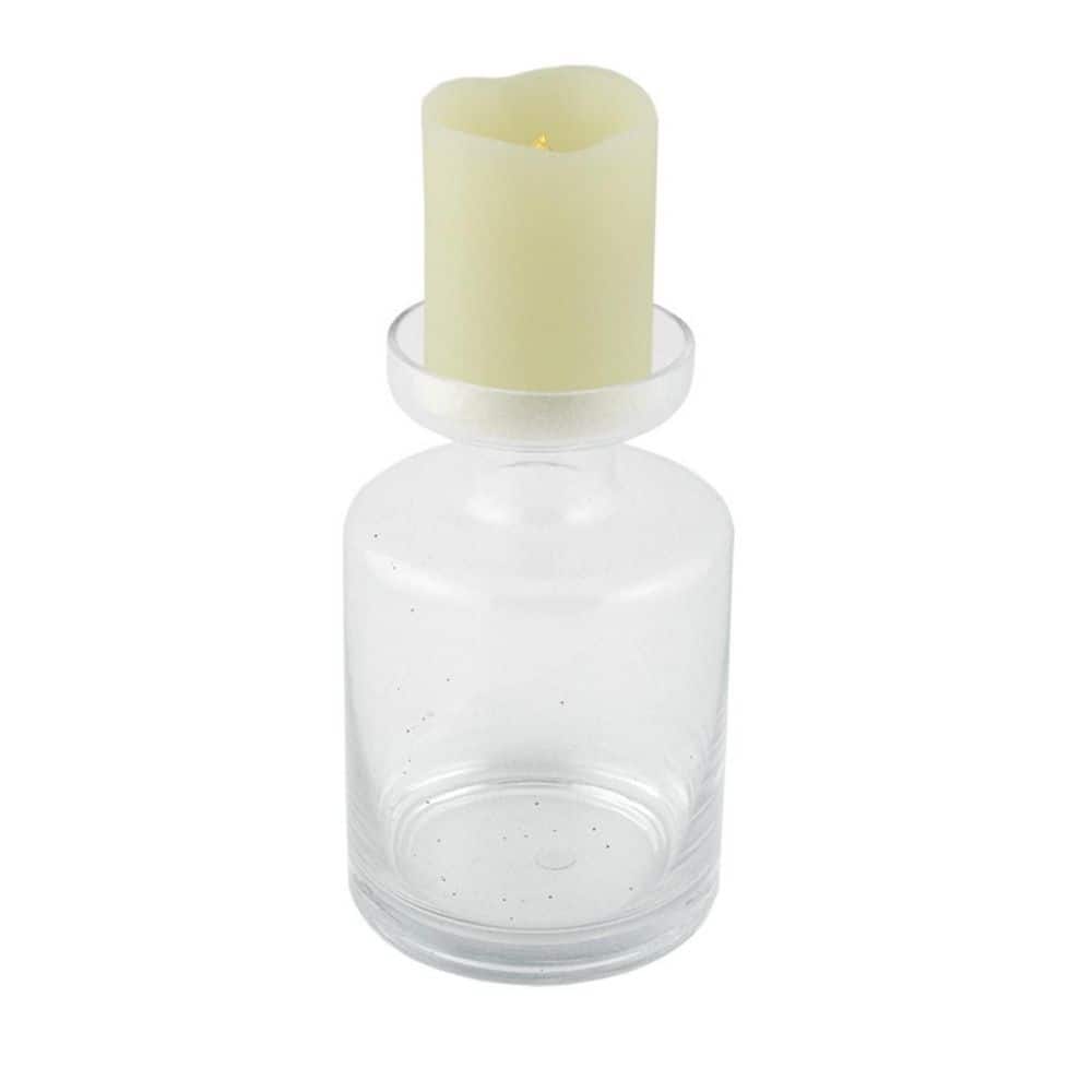HomeRoots 8 in. Clear Glass Centerpiece Pillar Candle Holder With ...
