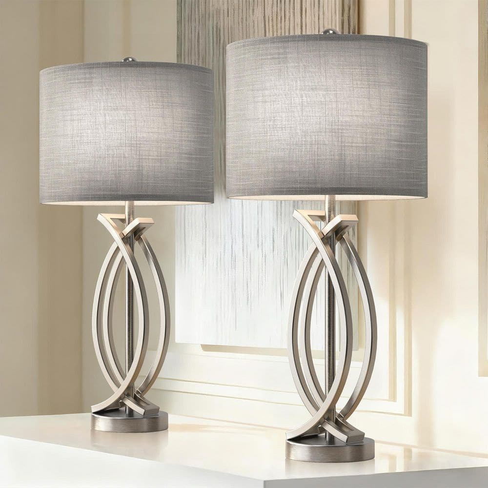 Maxax 26 in. Nickel Modern Dimmable Metal Bedroom Living Room Bedside ...