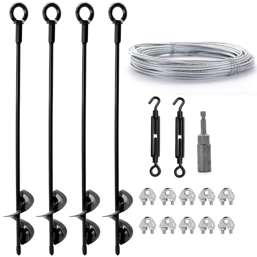 MOEPISY 4 Pack 18.8 in. Ground Anchors w/1/8 in. Galvanized Cable ...