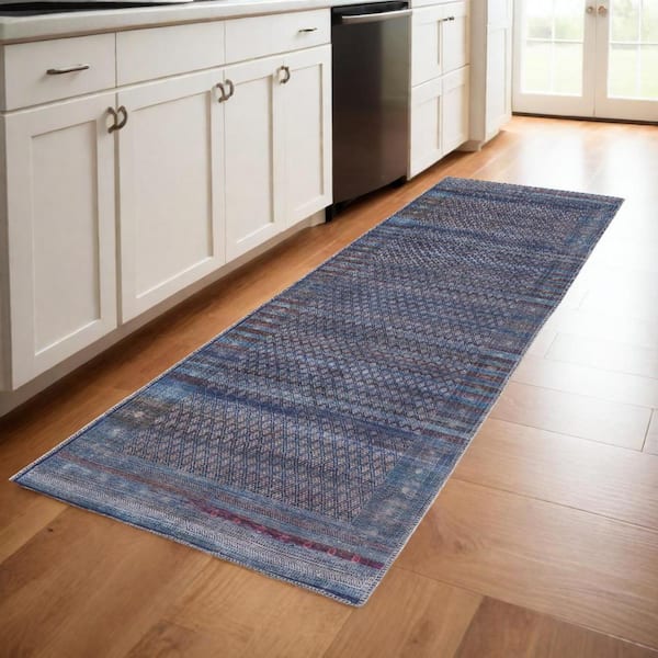 HomeRoots Tan Blue and Pink 3 ft. x 8 ft. Striped Area Rug 2000515208 ...