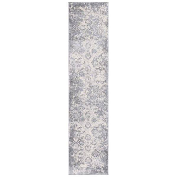 SAFAVIEH Brentwood 2 ft. x 9 ft. Gray/Ivory Diamond Floral Distressed ...