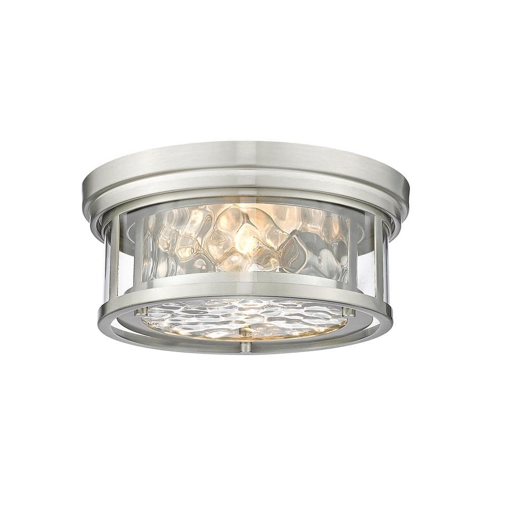 Clarion 12 in. 2-Light Brushed Nickel Flush Mount with Inner Clear ...