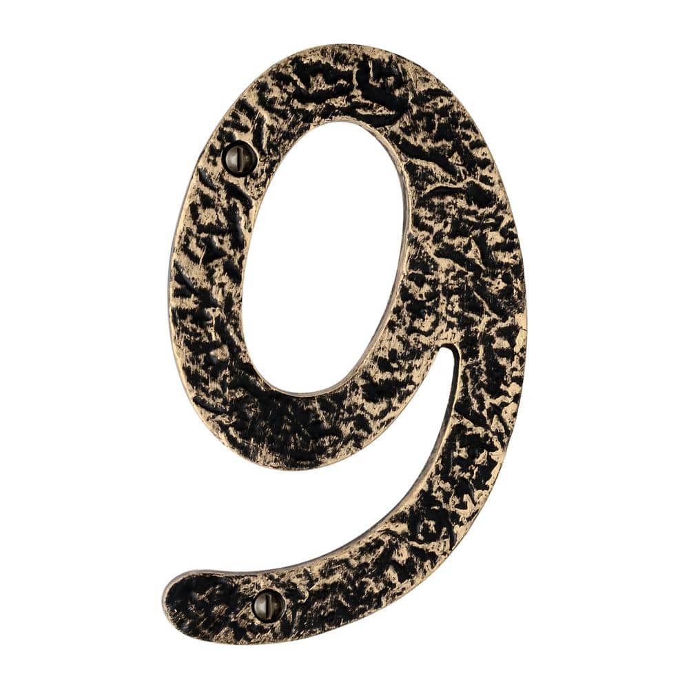 Mascot Hardware Hammered 6 in. Antique Brass House Number 9 HN1-6-10ABP ...