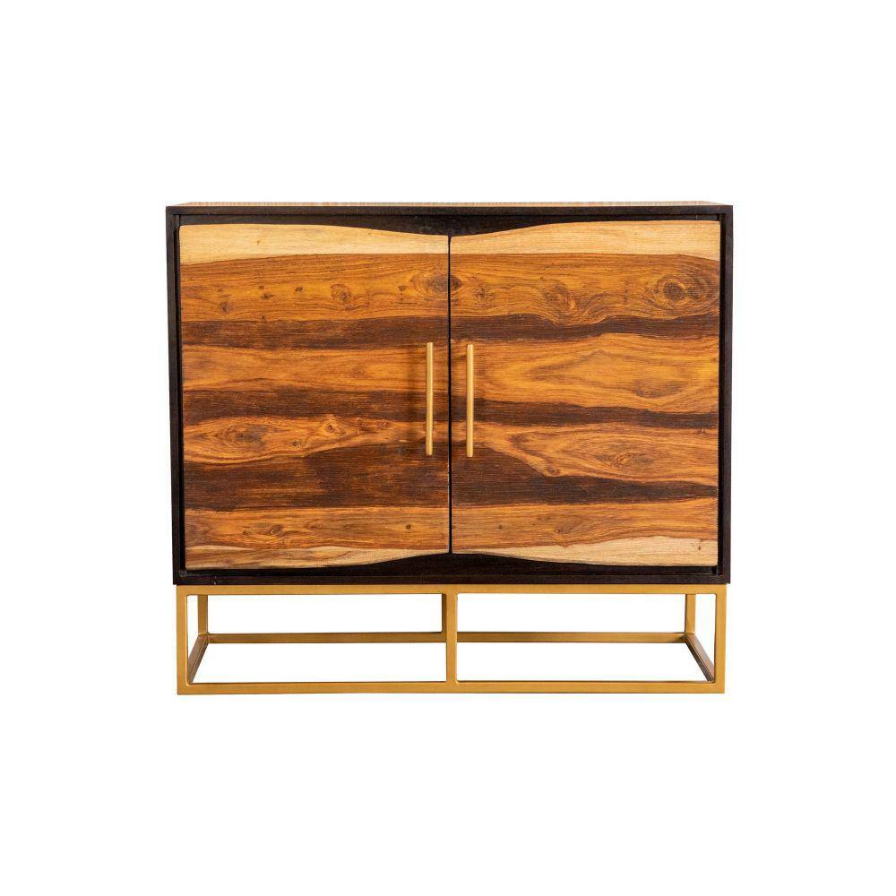 Benjara Brown and Gold Wood Top 40 in. Sideboard with 1 Interior Shelf ...