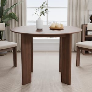 Dovelina 59 in. Natural Oak Wood Walnut Color 4 Legs Round Kitchen ...