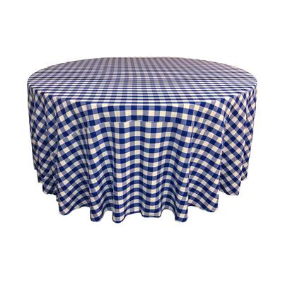 LA Linen 14 in. x 108 in. White and Royal Blue Polyester Gingham ...