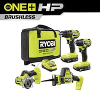 RYOBI ONE+ HP 18V Brushless Cordless Compact 4-Tool Combo Kit