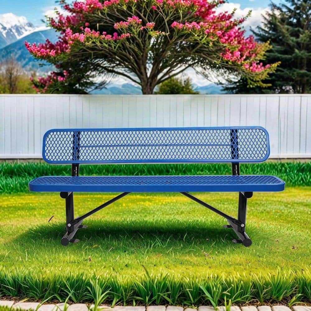 AUTMOON 4 ft. Outdoor Metal Bench with Backrest, Commercial Use for ...