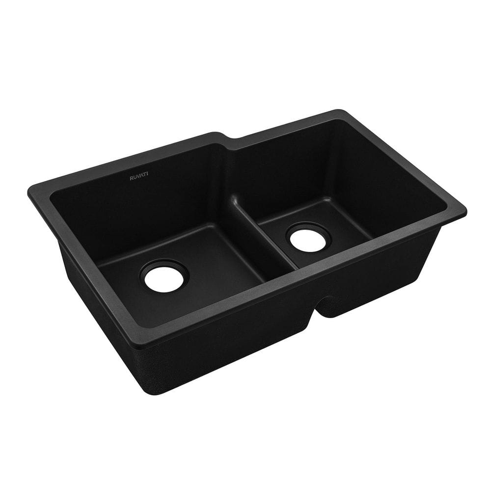 Reviews for Ruvati EpiGranite 33 in. Undermount Double Bowl Midnight ...