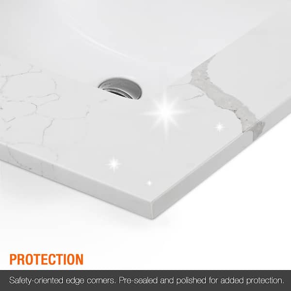 PROOX 60 in. W x 22 in. D Quartz White Rectangular Single Sink Bathroom ...