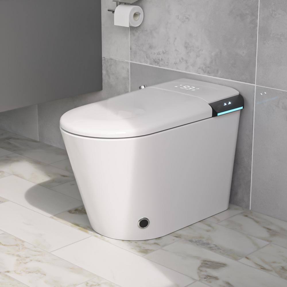 Logmey Elongated Bidet Toilet 1.28 GPF in White with Auto Open/Close ...