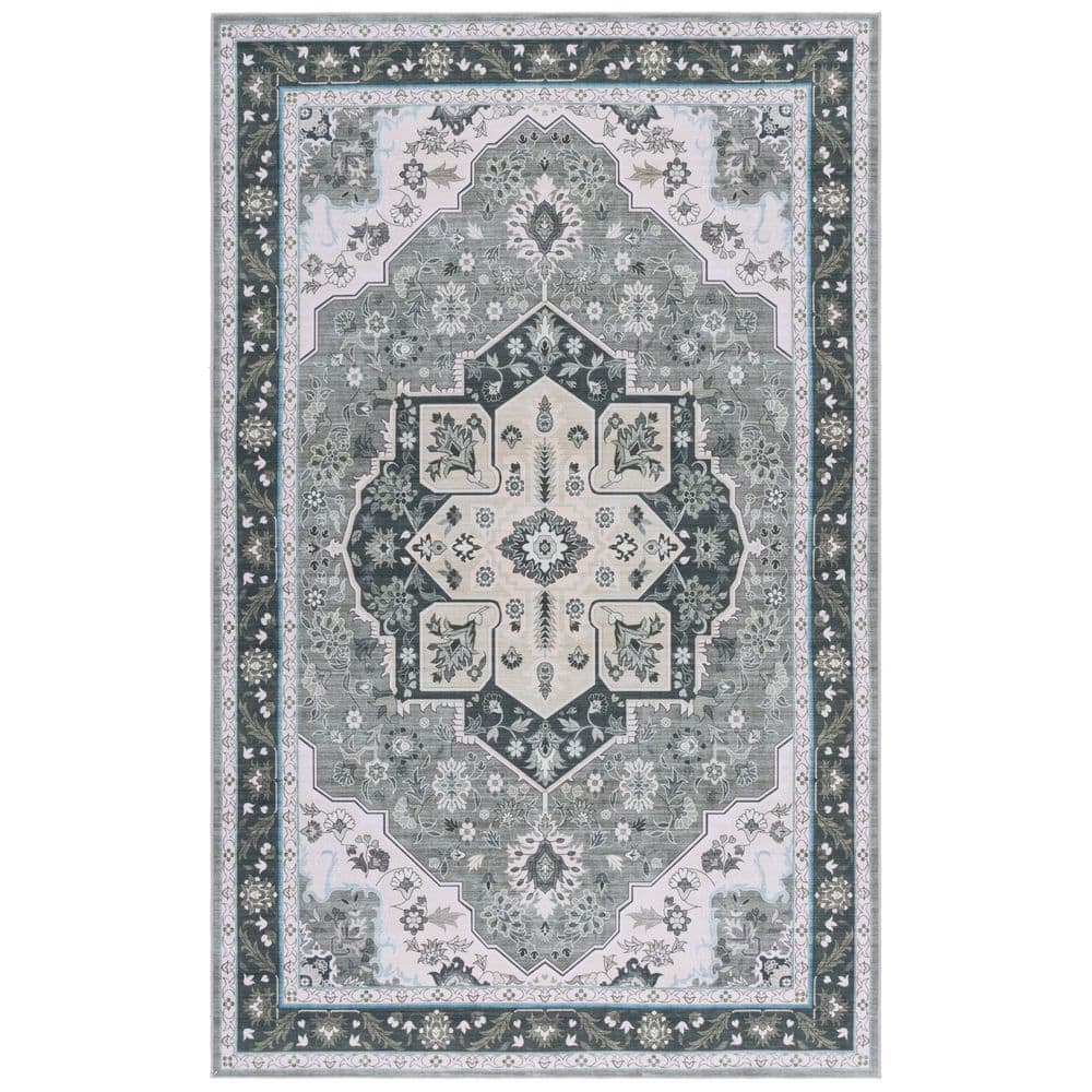 SAFAVIEH Tucson Green/Light Green 5 ft. x 8 ft. Machine Washable Ornate ...