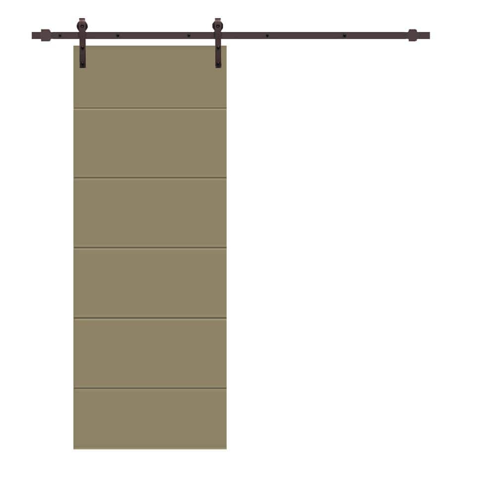 CALHOME Modern Classic 30 in. x 96 in. Olive Green Stained Composite MDF Paneled Sliding Barn ...