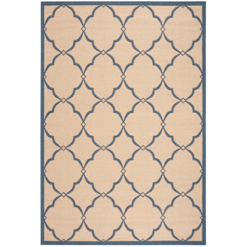 SAFAVIEH Beach House Cream/Blue Doormat 2 ft. x 4 ft. Trellis Geometric ...