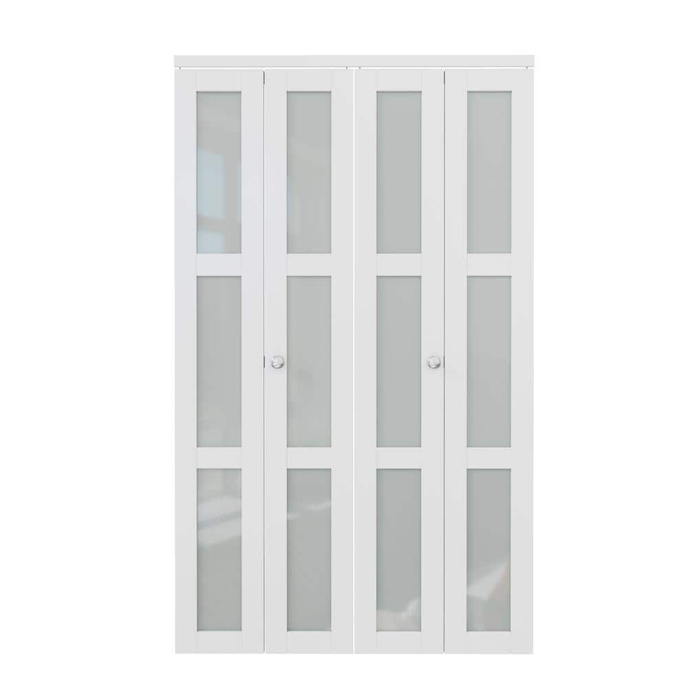 ARK DESIGN 56 in. x 80 in. 3-Lite Tempered Frosted Glass Solid Core MDF ...