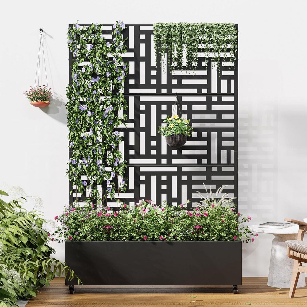 Lirago 72 in. H x 47 in. W Rectanglar Black Outdoor Metal Privacy ...