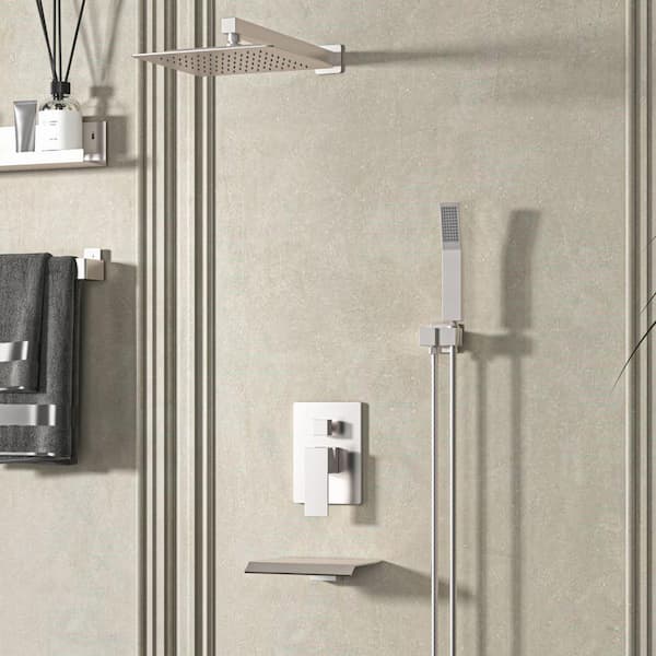 waterpar 1-Spray Square Shower System Fixed Shower Head and Tub Faucet ...