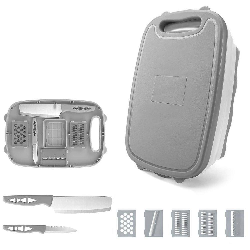 Numhew 9-Piece Gray Plastic Collapsible Cutting Board Set with Colander ...