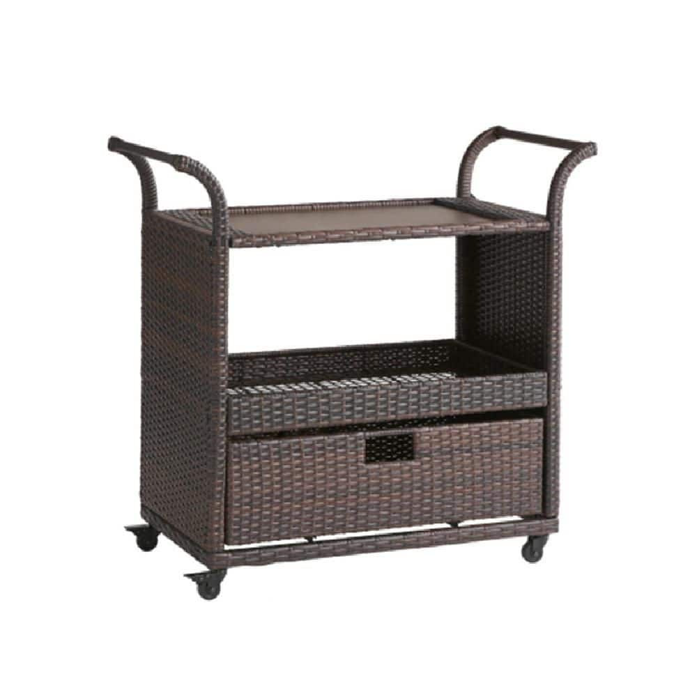Phewnyzo Outdoor Patio Bar Polyethylene Rattan Serving Cart with Wheels ...