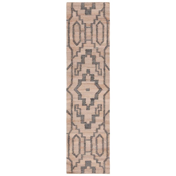 SAFAVIEH Natural Fiber Beige/Black 2 ft. x 9 ft. Modern Geometric ...