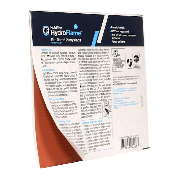 HOLDRITE HydroFlame 9 in. x 9 in. Firestop Pro Intumescent Putty Pad HF ...