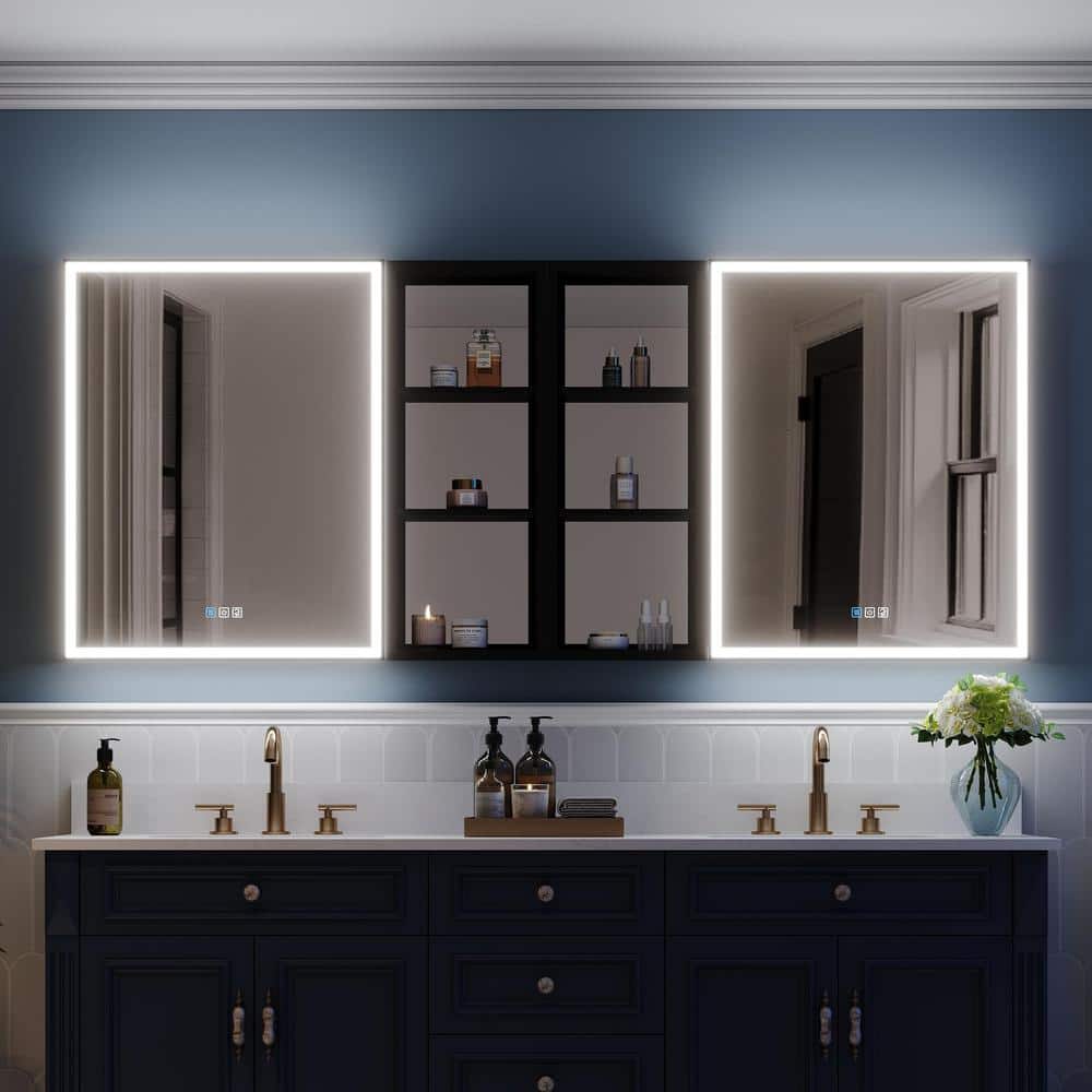 ANGELES HOME 72 in. W. x 30 in. H Rectangular Black Aluminum Recessed/Surface Mount LED Medicine ...