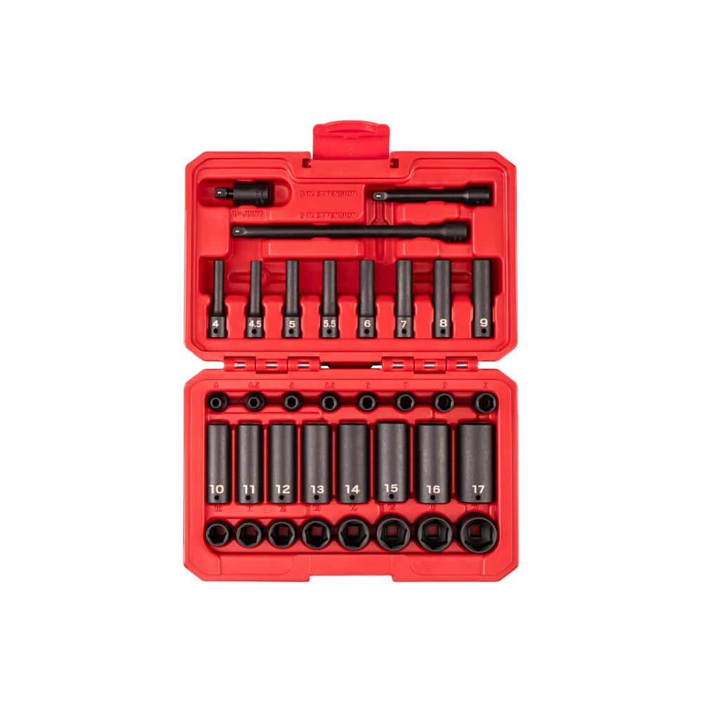 TEKTON 1/4 in. Drive 6-Point Impact Socket Set with Case, 35-Piece (4 ...
