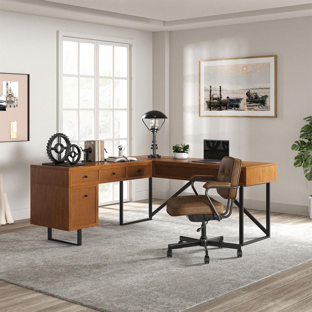 JAYDEN CREATION Elmar 71 in. L-Shape Acorn Lift Top Writing Desk ...