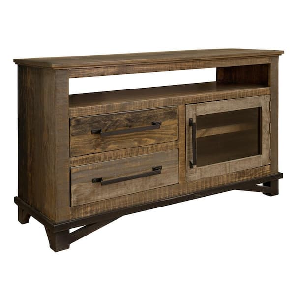 Benjara 51.25 in. Gray, Brown and Black Wood TV Stand Fits TVs 60 in ...