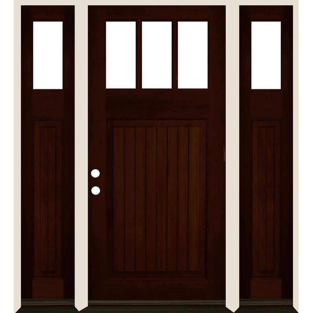 Krosswood Doors 64 in. x 80 in. Craftsman 3-Lite Clear Glass VG Red ...