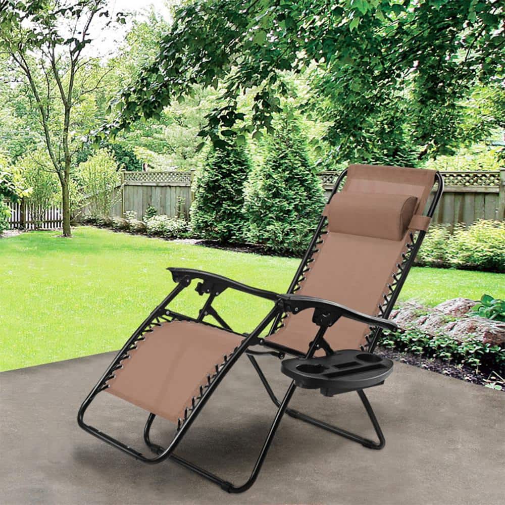 FORCLOVER Folding Plastic Outdoor Chaise Lounge with Cushions and A Cup ...