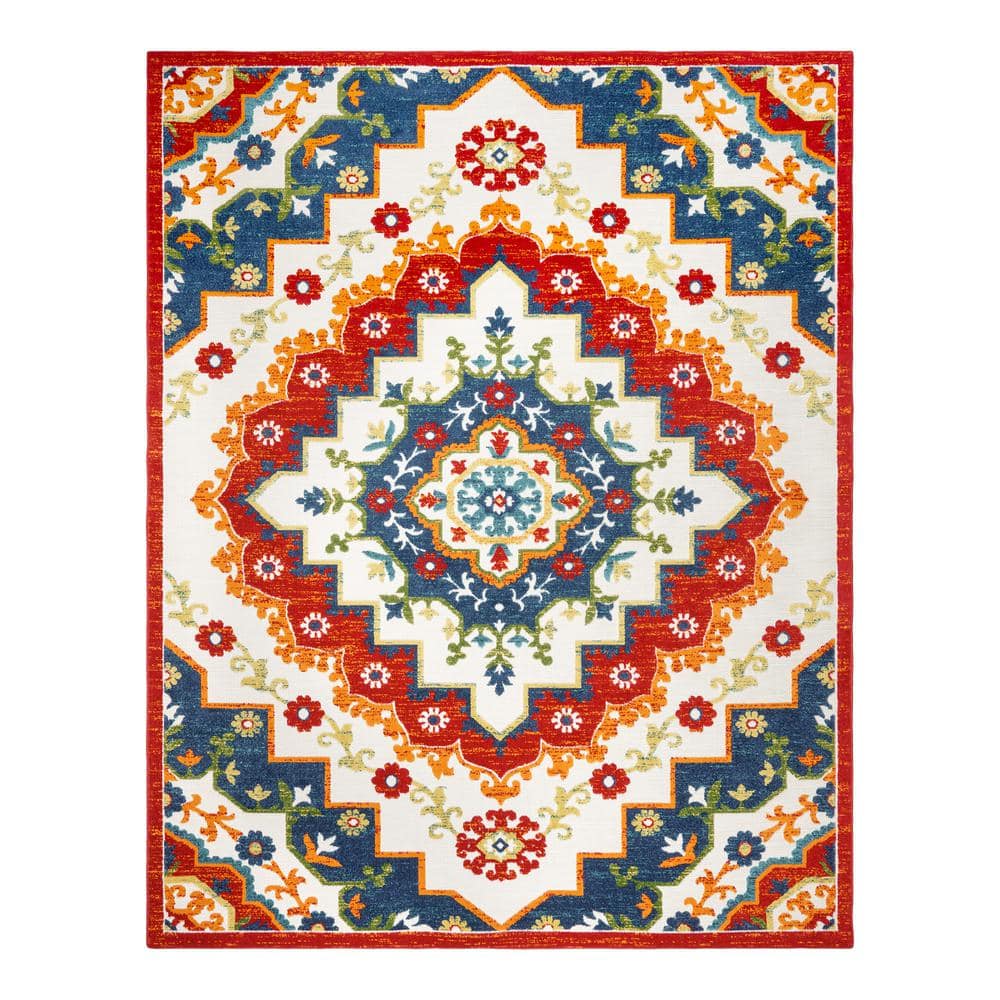Gertmenian Fosel Arasi Ivory/Red 9 ft. x 13 ft. Center Medallion Indoor ...