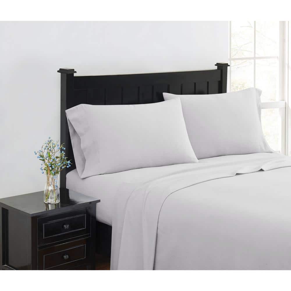 London Fog 3-Piece Grey Solid Cotton Flannel Twin Sheet Set SS4260GYTW ...