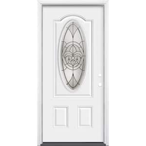 Masonite 36 in. x 80 in. Fleur De Lis 3/4 Oval Lite Left Hand Inswing ...