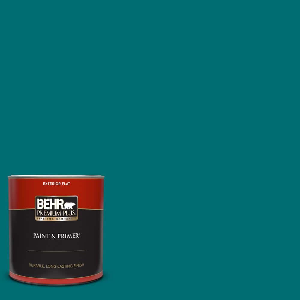 BEHR PREMIUM PLUS 1 qt. #MQ6-35 Teal Motif Flat Exterior Paint & Primer ...