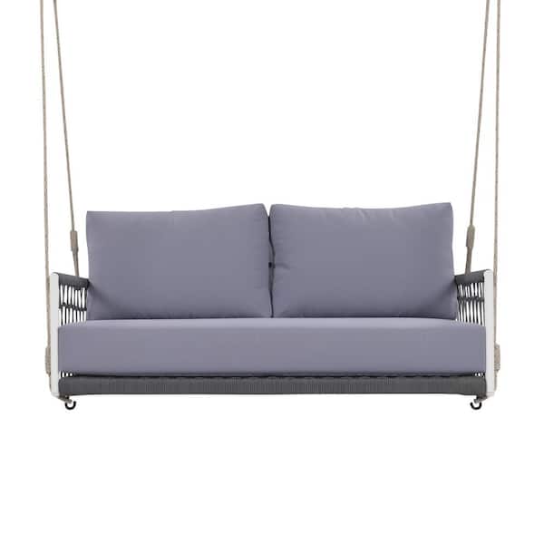 2-Person Metal Porch Swing, Outdoor Swing Sofa with Purple Cushions WZX ...