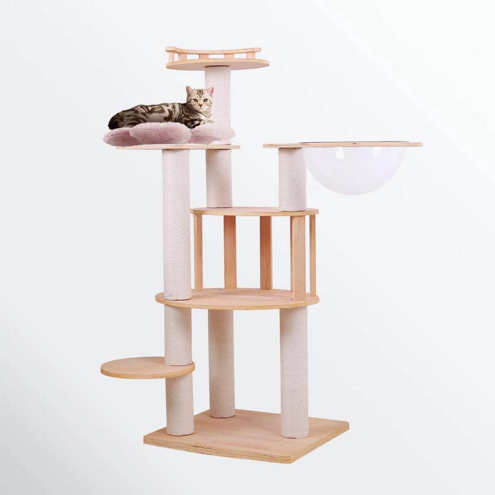Miscool Anky 46 in. H Wood Cat Tree, Premium Wooden Multi-Level Cat ...
