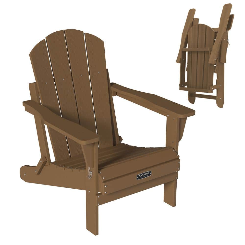 Clihome Brown Outdoor HDPE Hard Plastic Adirondack Chair for Garden ...
