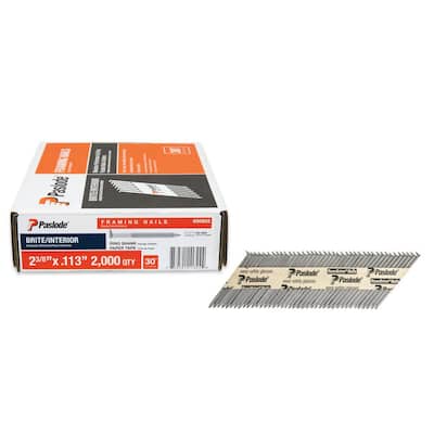 Paslode 3 in. x 0.131-Gauge 30-Degree Galvanized Ring Shank Paper Tape Framing Nails (2000-Box ...