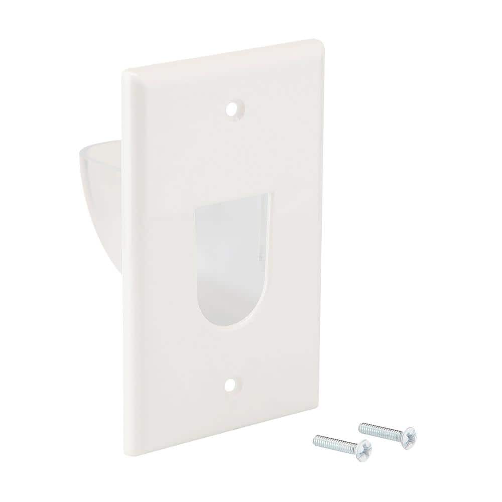 Commercial Electric 1-Gang White Cable Pass-Through Plastic Wall Plate ...