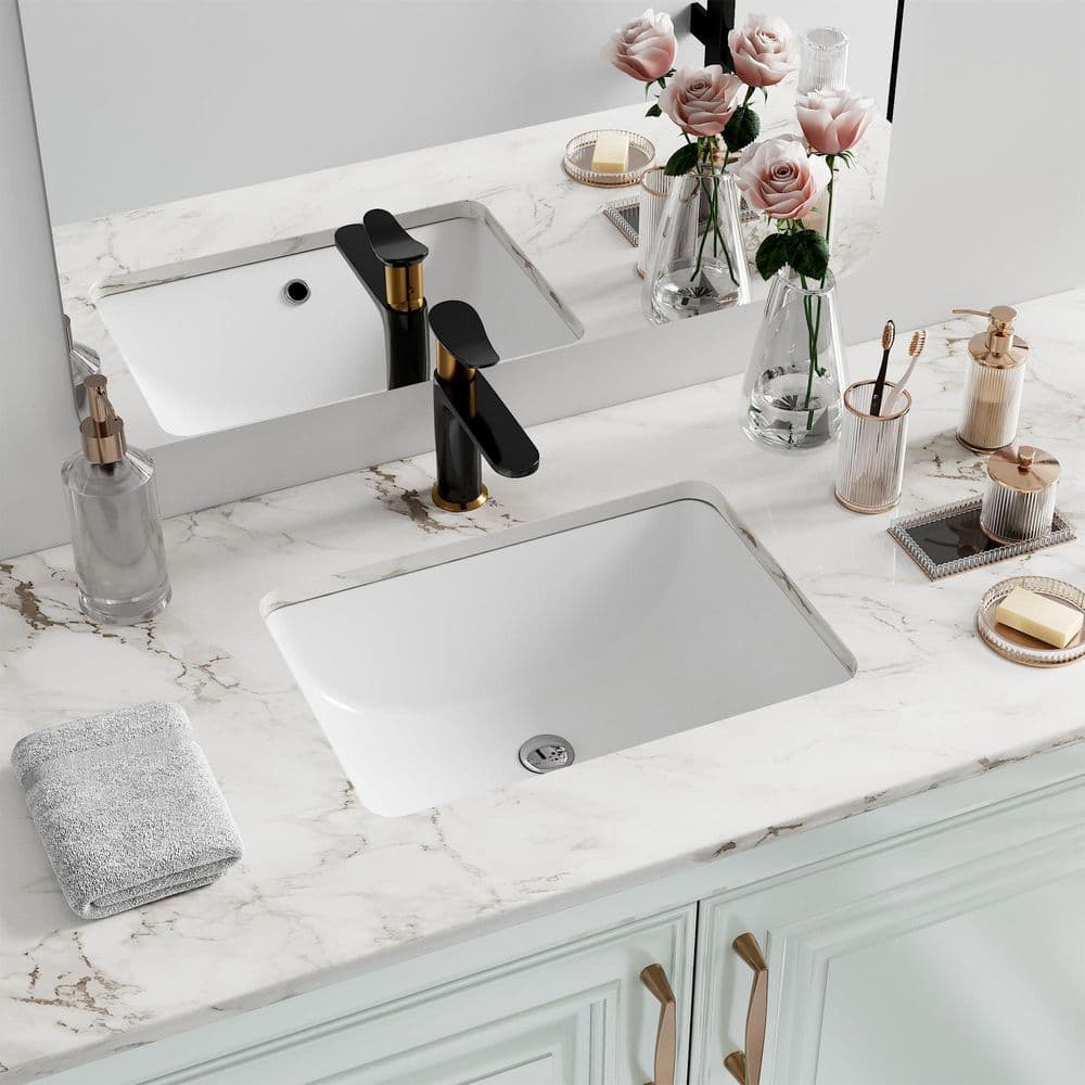 Wudkey 16 in. Undermount Rectangular Bathroom Sink, White Under Counter ...