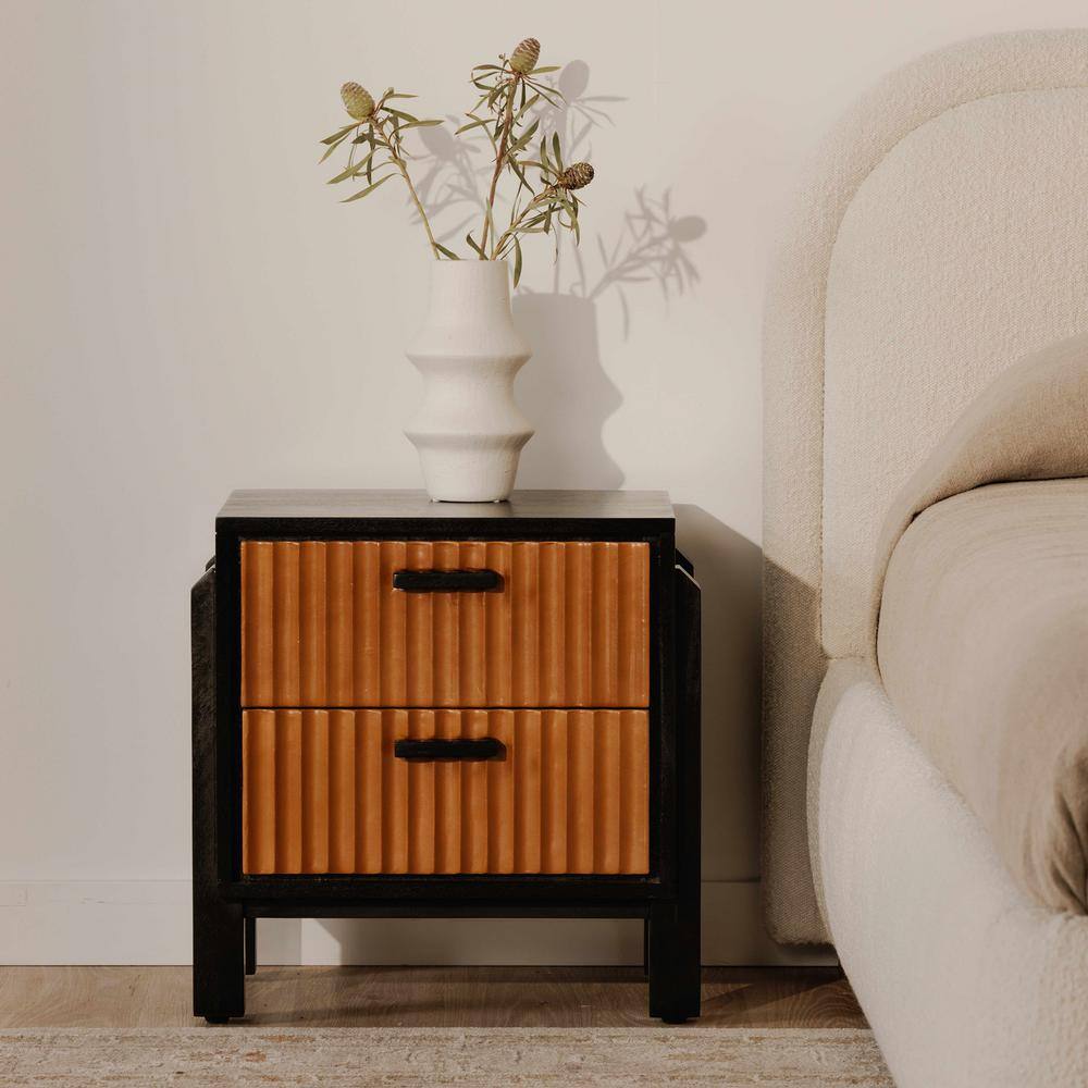 Destin, Deep Brown, 2-Drawers, 17.75 in. W Nightstand, Mango Wood with ...