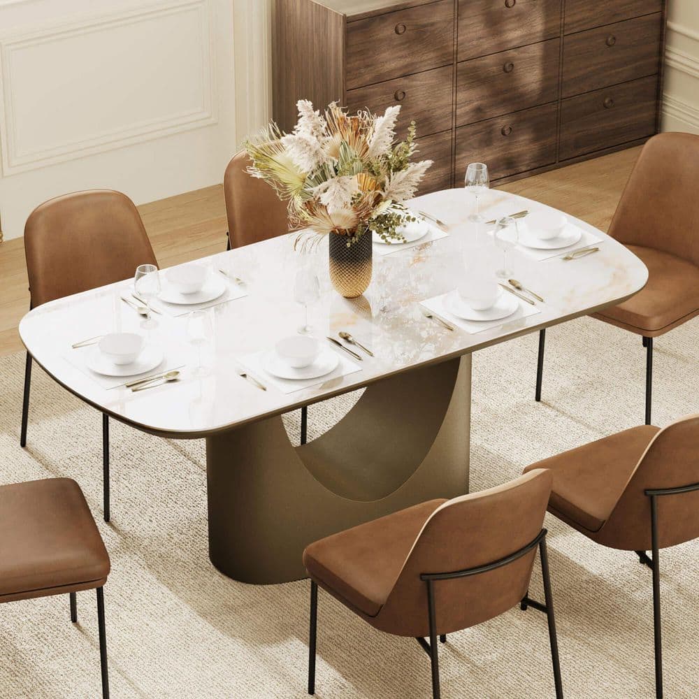 Spruce & Spring Russell Gold Wood 71 in. Modern Marble-Style Double ...