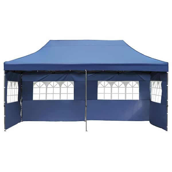 10 ft. x 20 ft. Navy Outdoor Pop Up Canopy Tent with 6-Sidewalls, 3 ...