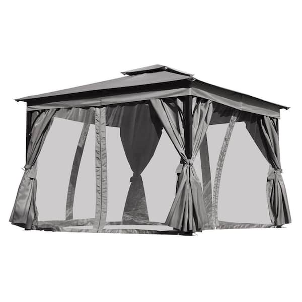 10 ft. x 12 ft. Gray Outdoor Gazebo Tent with Double Roofs, Patio ...