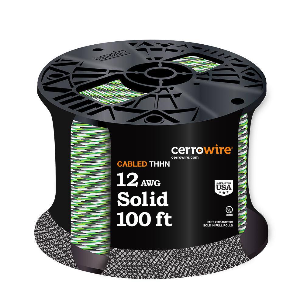 Cerrowire 100 ft. 12/3 Black /White /Green Solid Copper THHN Wire 112 ...
