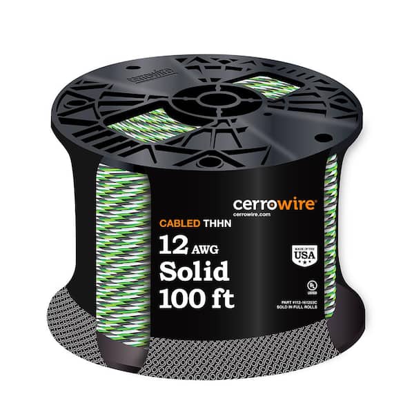 Cerrowire 100 ft. 12/3 Black /White /Green Solid Copper THHN Wire 112 ...